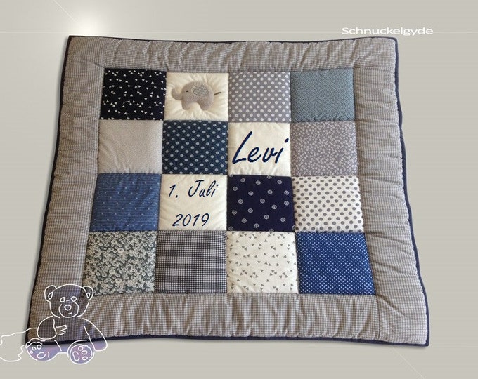 Krabbeldecke mit Namen, Babydecke, Krabbeldecke mit Namen Levi Patchworkdecke, personalisiert ...