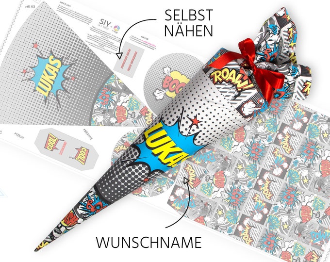 Superheld Schultüte aus Stoff Comic 70cm oder 85cm mit Name Superhero ...