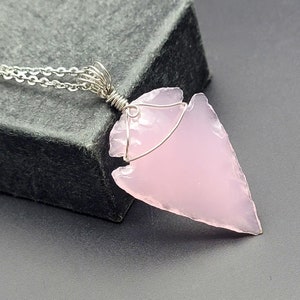 Cupids Arrow Pink Jadeite Arrowhead Pendant Wrapped in Stainless Steel ...
