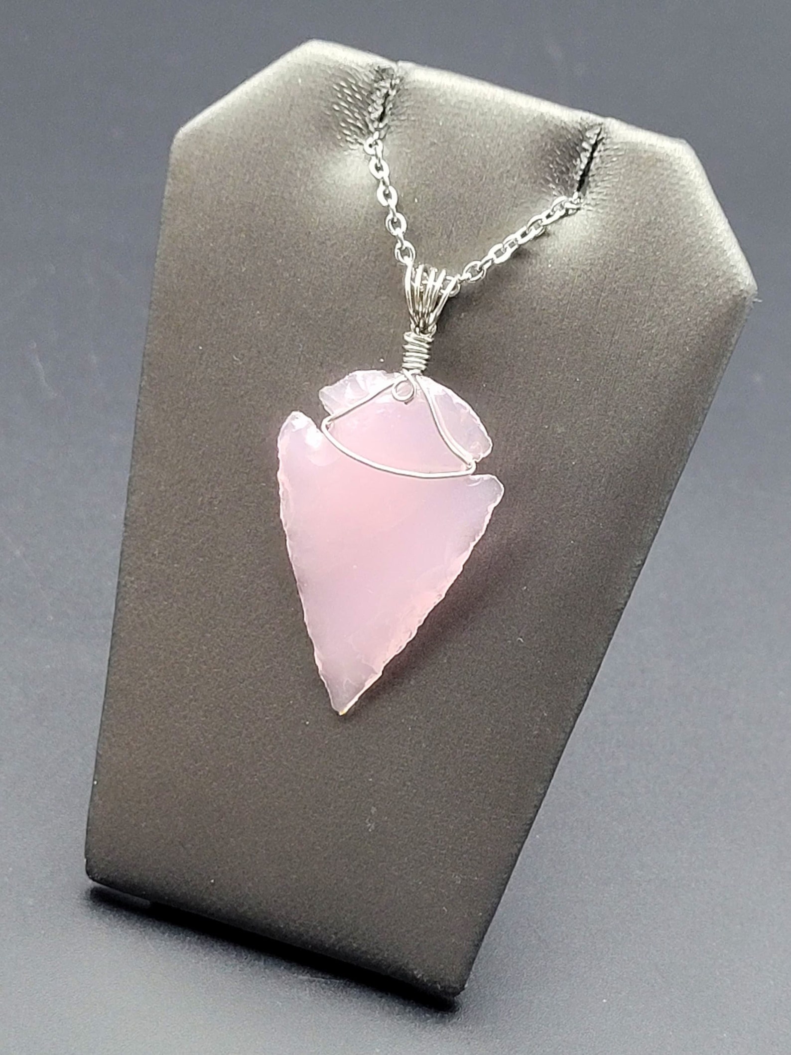 Cupids Arrow Pink Jadeite Arrowhead Pendant Wrapped in Stainless Steel ...