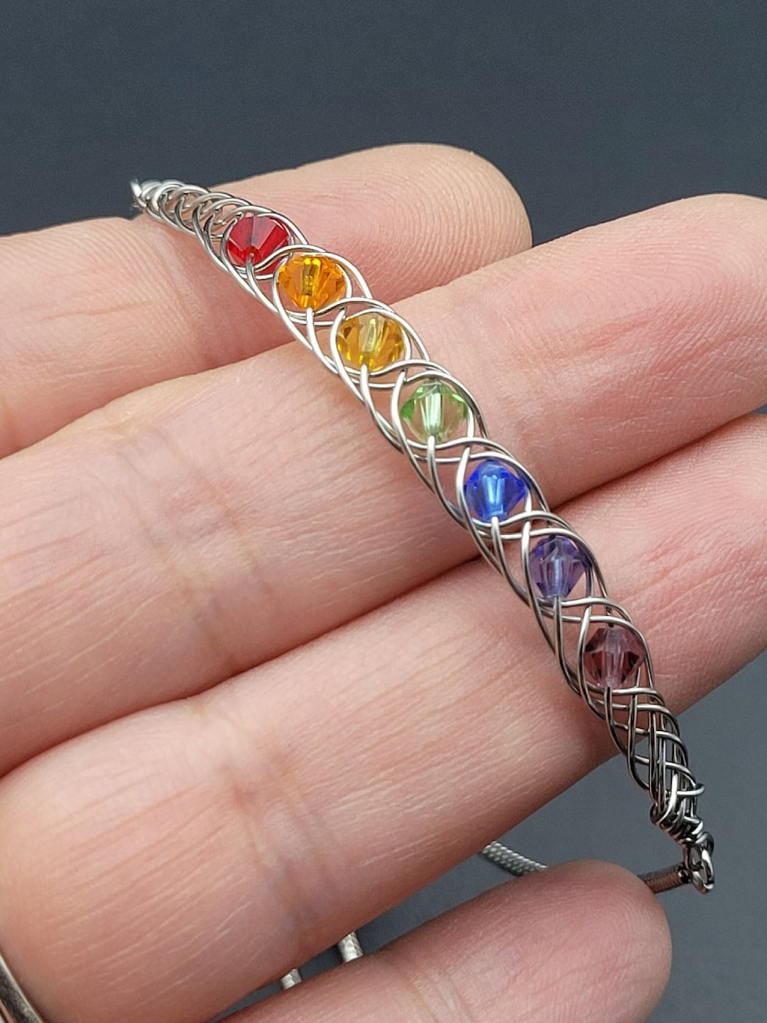 Handwoven Stainless Steel Rainbow Adjustable Bracelet With Swarovski ...