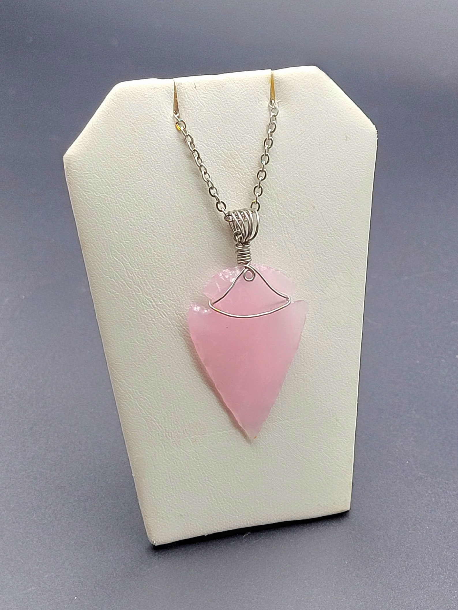 Cupids Arrow Pink Jadeite Arrowhead Pendant Wrapped in Stainless Steel ...