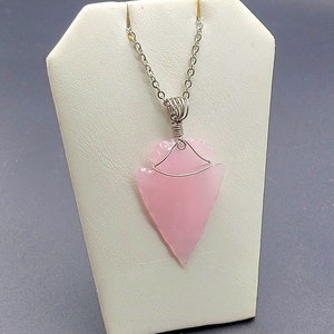 Cupids Arrow Pink Jadeite Arrowhead Pendant Wrapped in Stainless Steel ...