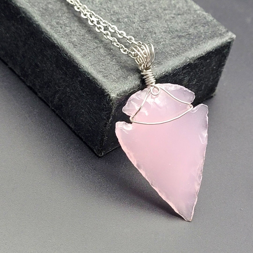 Cupids Arrow Pink Jadeite Arrowhead Pendant Wrapped in Stainless Steel ...