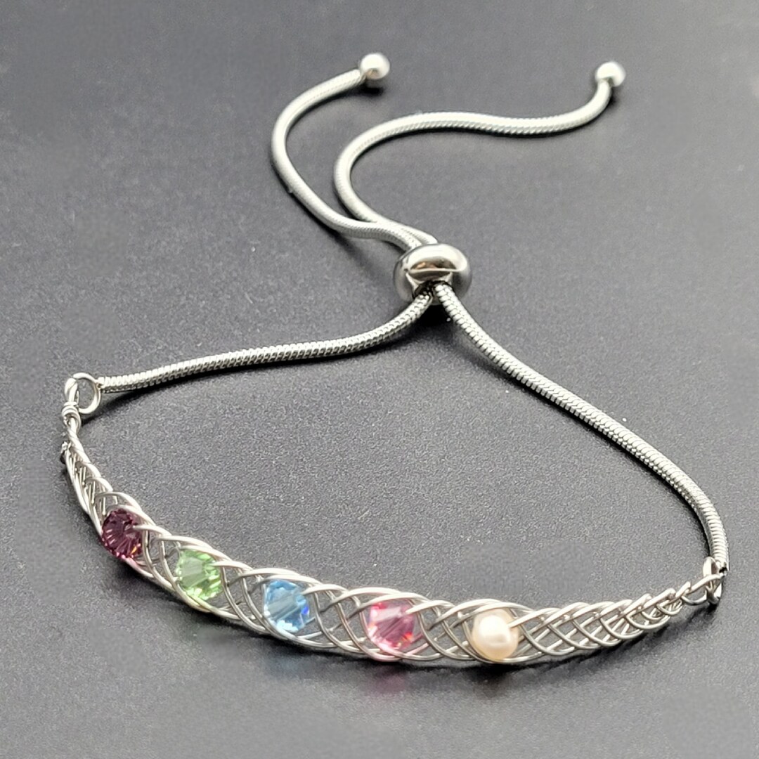 Custom Birthstone Bracelet: Handwoven Stainless Steel With Lariat ...