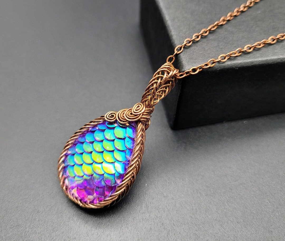 Handmade Copper Mermaid Scale Pendant: Double Sided Teardrop Necklace ...