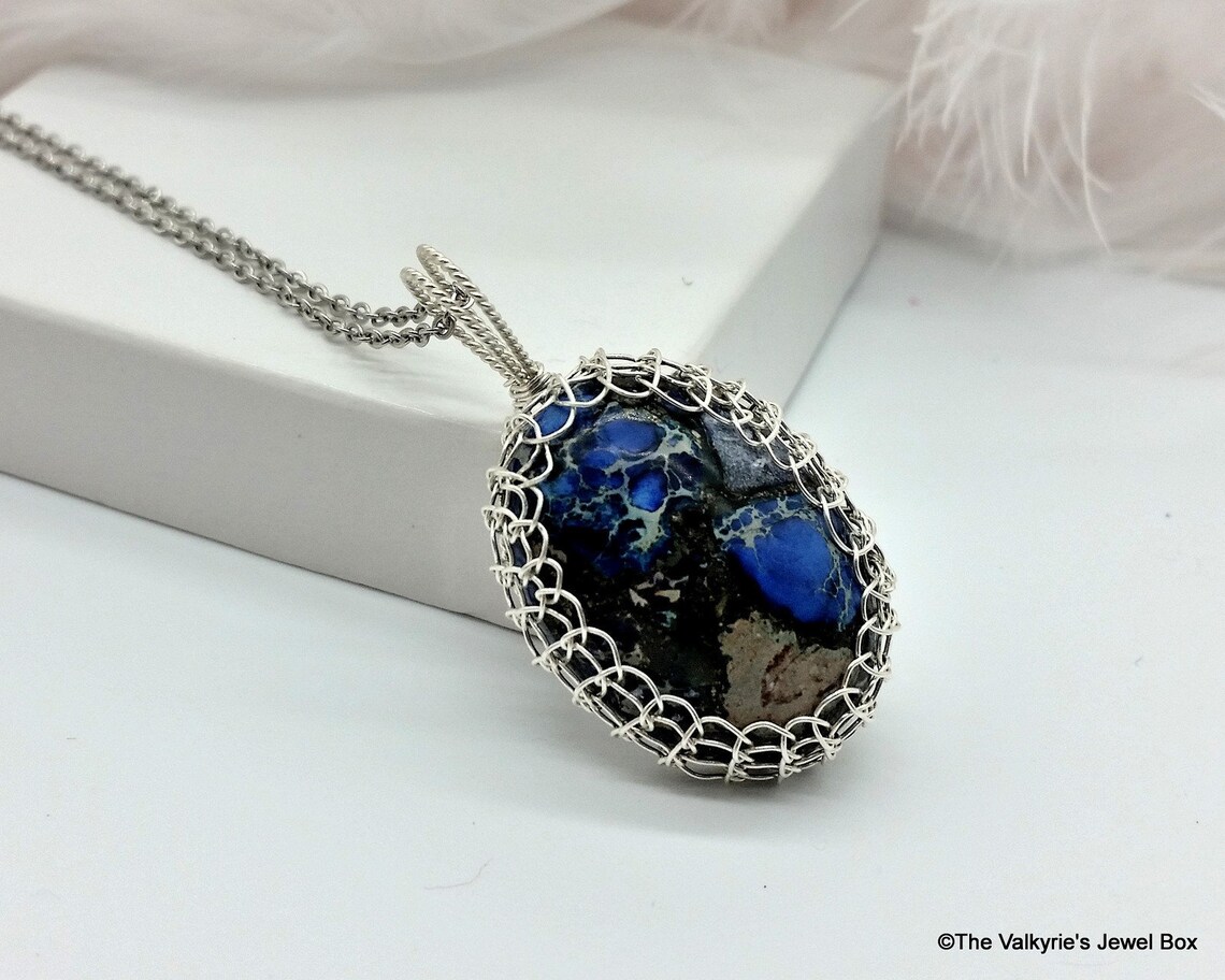 Blue Sea Sediment Pyrite Jasper Silver Pendant - Etsy