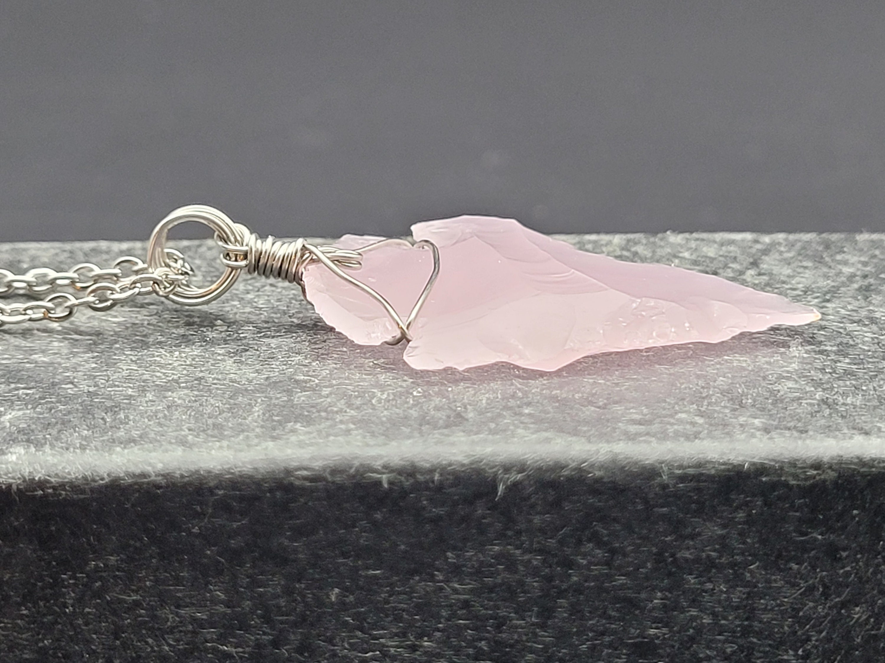 Cupids Arrow Pink Jadeite Arrowhead Pendant Wrapped in Stainless Steel ...