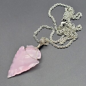 Cupids Arrow Pink Jadeite Arrowhead Pendant Wrapped in Stainless Steel ...