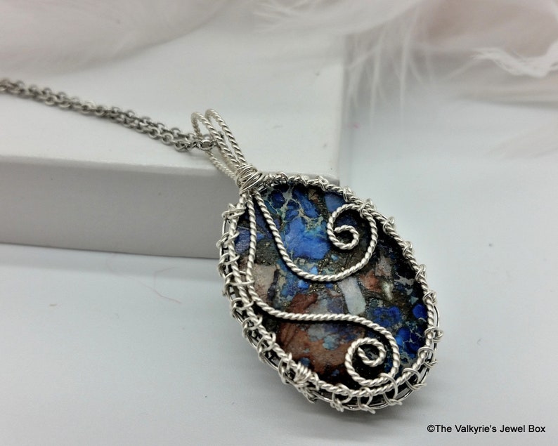 Blue Sea Sediment Pyrite Jasper Silver Pendant - Etsy