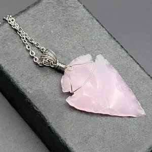 Cupids Arrow Pink Jadeite Arrowhead Pendant Wrapped in Stainless Steel ...