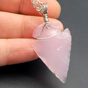 Cupids Arrow Pink Jadeite Arrowhead Pendant Wrapped in Stainless Steel ...