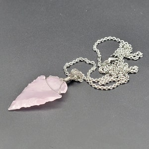 Cupids Arrow Pink Jadeite Arrowhead Pendant Wrapped in Stainless Steel ...