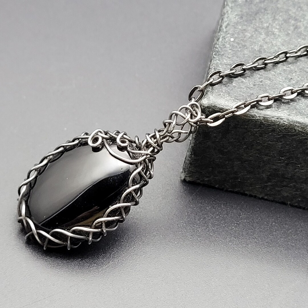 The Morticia an Onyx Gunmetal Steel Pendant (mourning Jewelry) - Etsy
