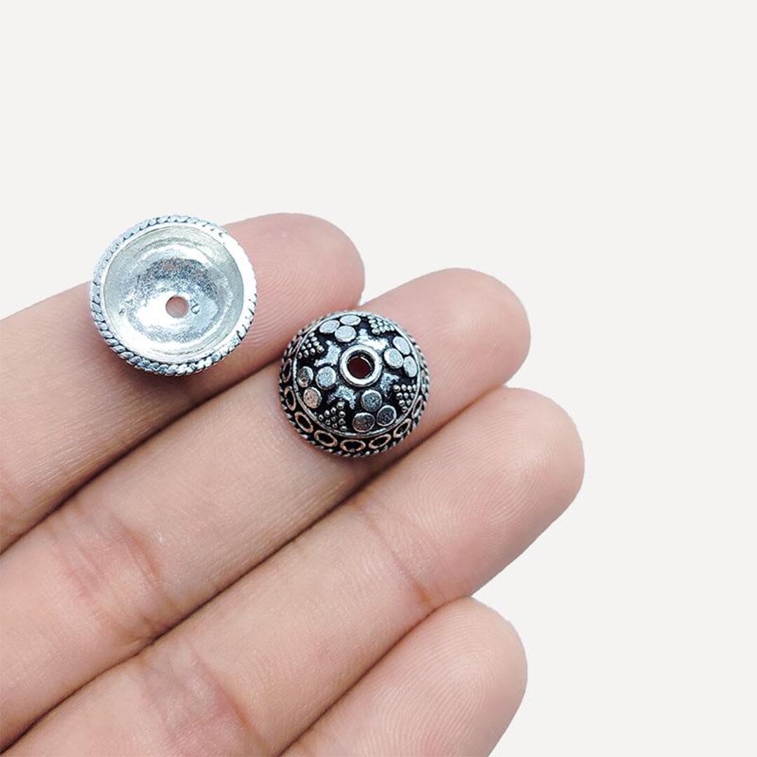 Silver Overlay Over Copper Bead Cap From India – Dome Pattern Jewelry ...