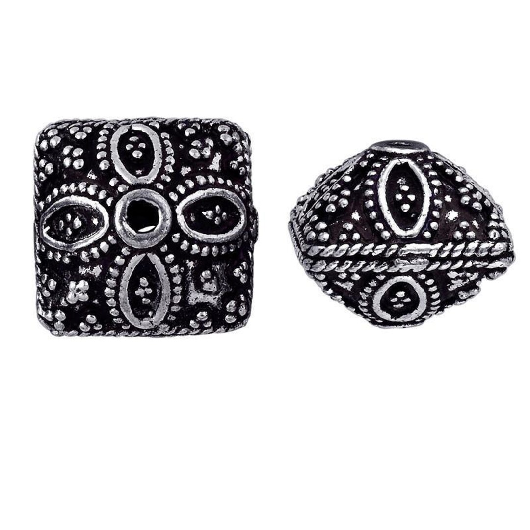 Floral Square Silver Overlay Bead From India – Handcrafted Oxidized ...