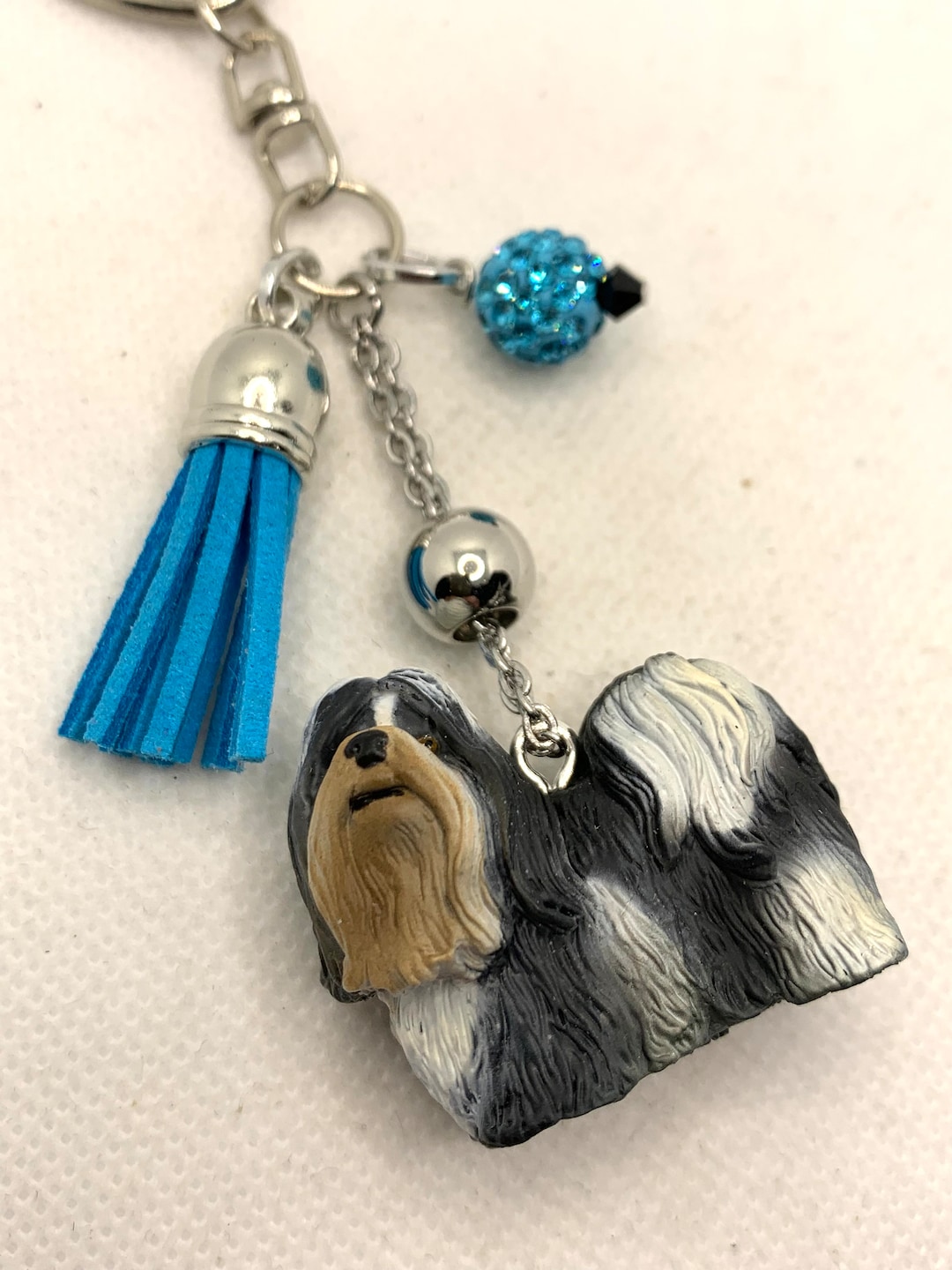 Shih Tzu / Tibetan Terrier Keychain With Swarovski Crystal Ball and ...