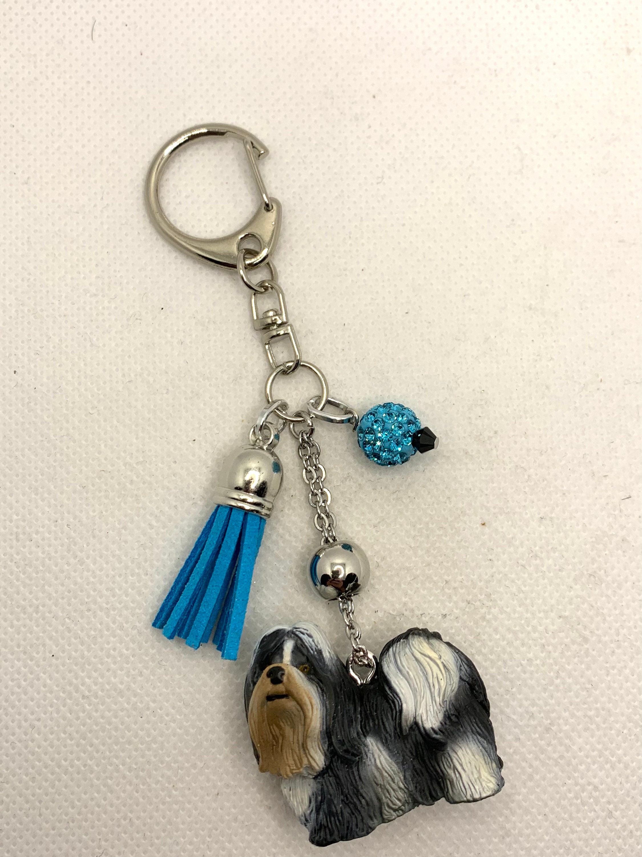 Shih Tzu / Tibetan Terrier Keychain With Swarovski Crystal Ball and ...