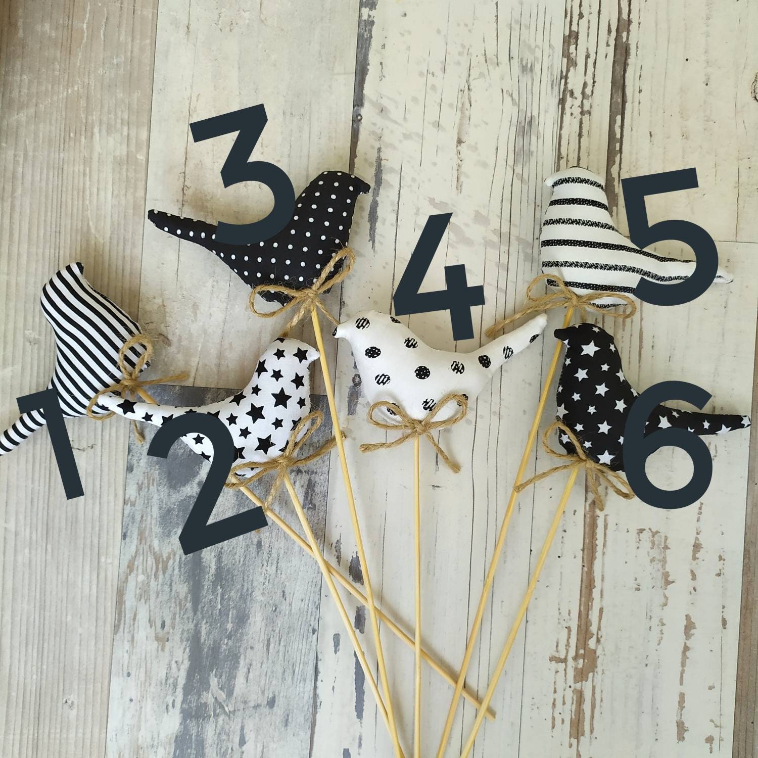 Black and White Bird on Stick, Fabric Bird, Pot Stake,plant Pot Art ...