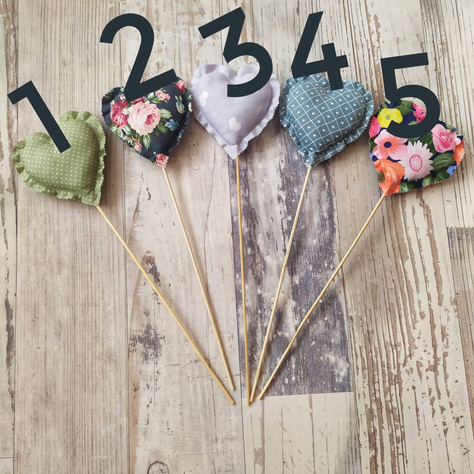 Heart on a Stick Fabric Heart Decorations Table Decor Heart Topper ...