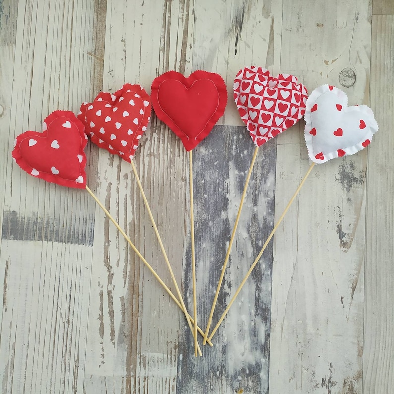 Heart on a Stick Fabric Heart Decorations Table Decor Heart Topper ...