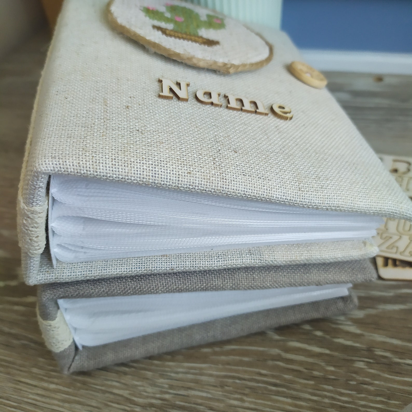 Photo Album With Cactus | Personalized Linen Photo Album for 100 Photos ...