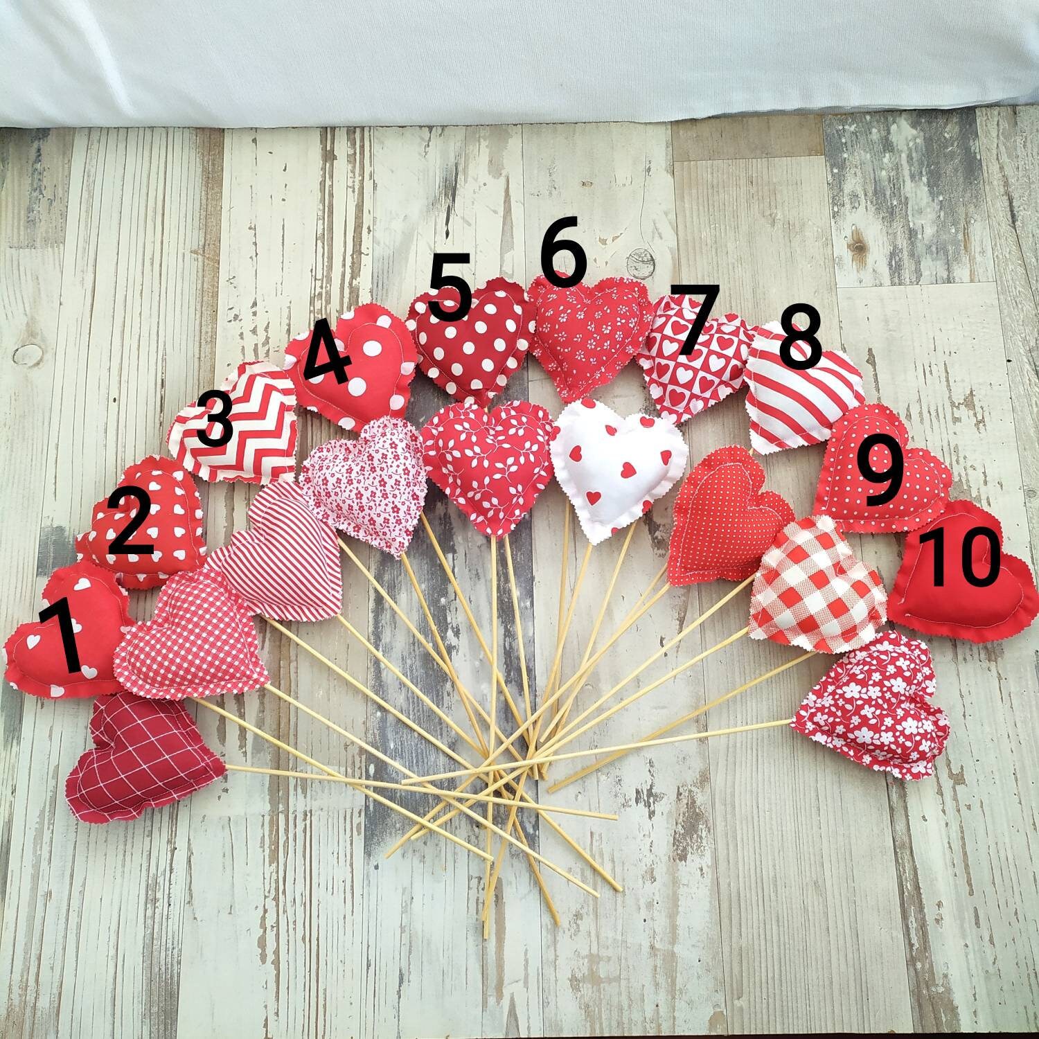 Heart on a Stick Fabric Heart Decorations Table Decor Heart Topper ...