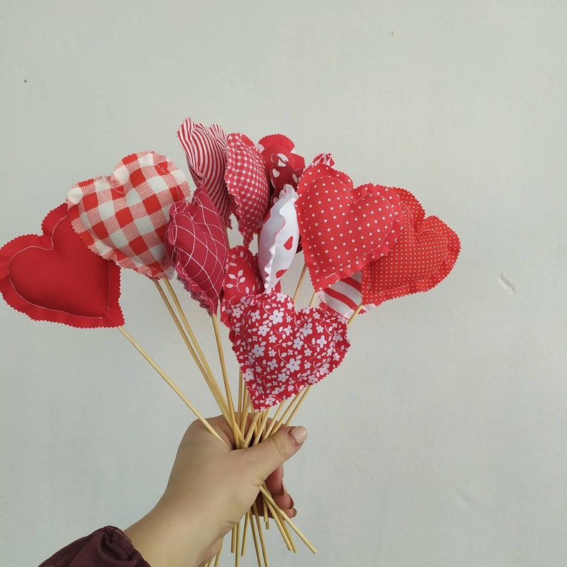Heart on a Stick Fabric Heart Decorations Table Decor Heart Topper ...