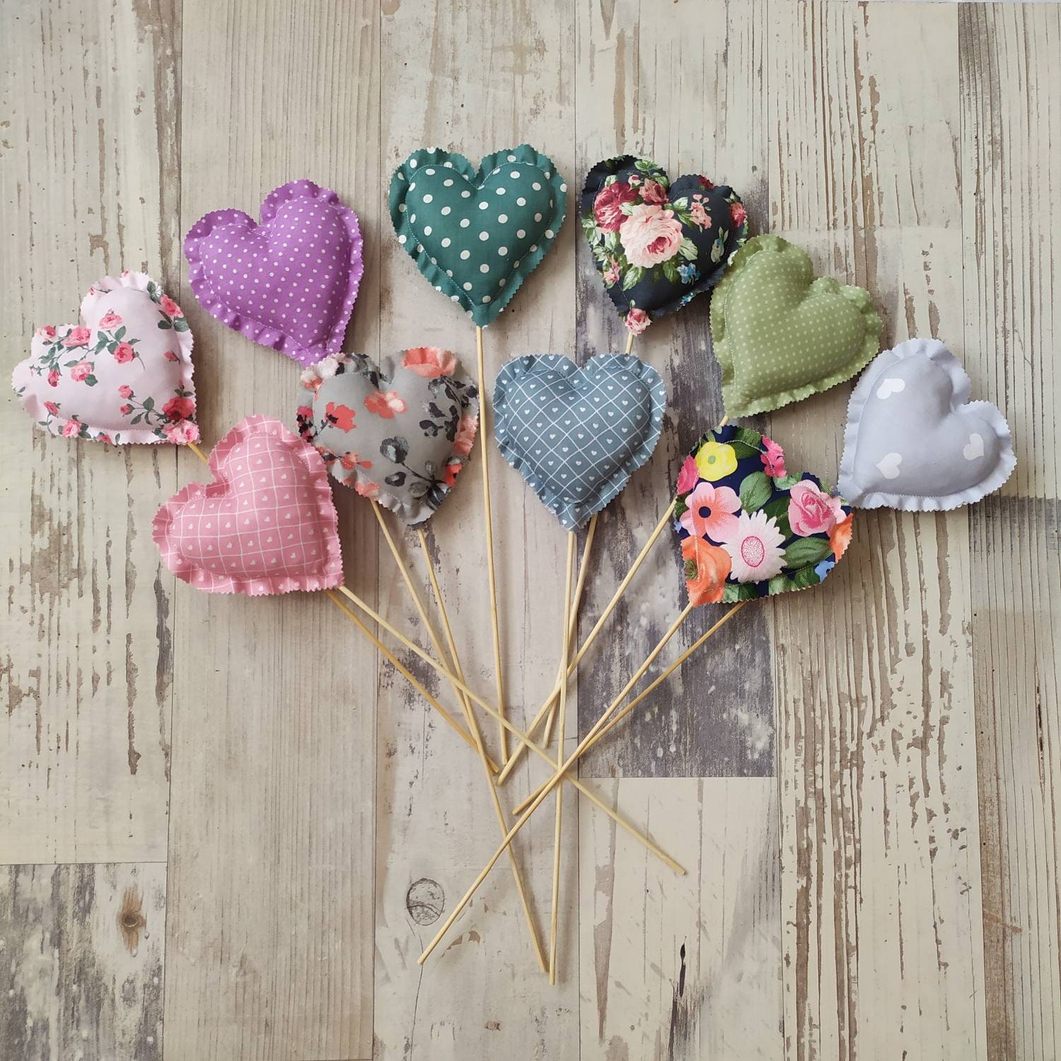 Heart on a Stick Fabric Heart Decorations Table Decor Heart Topper ...
