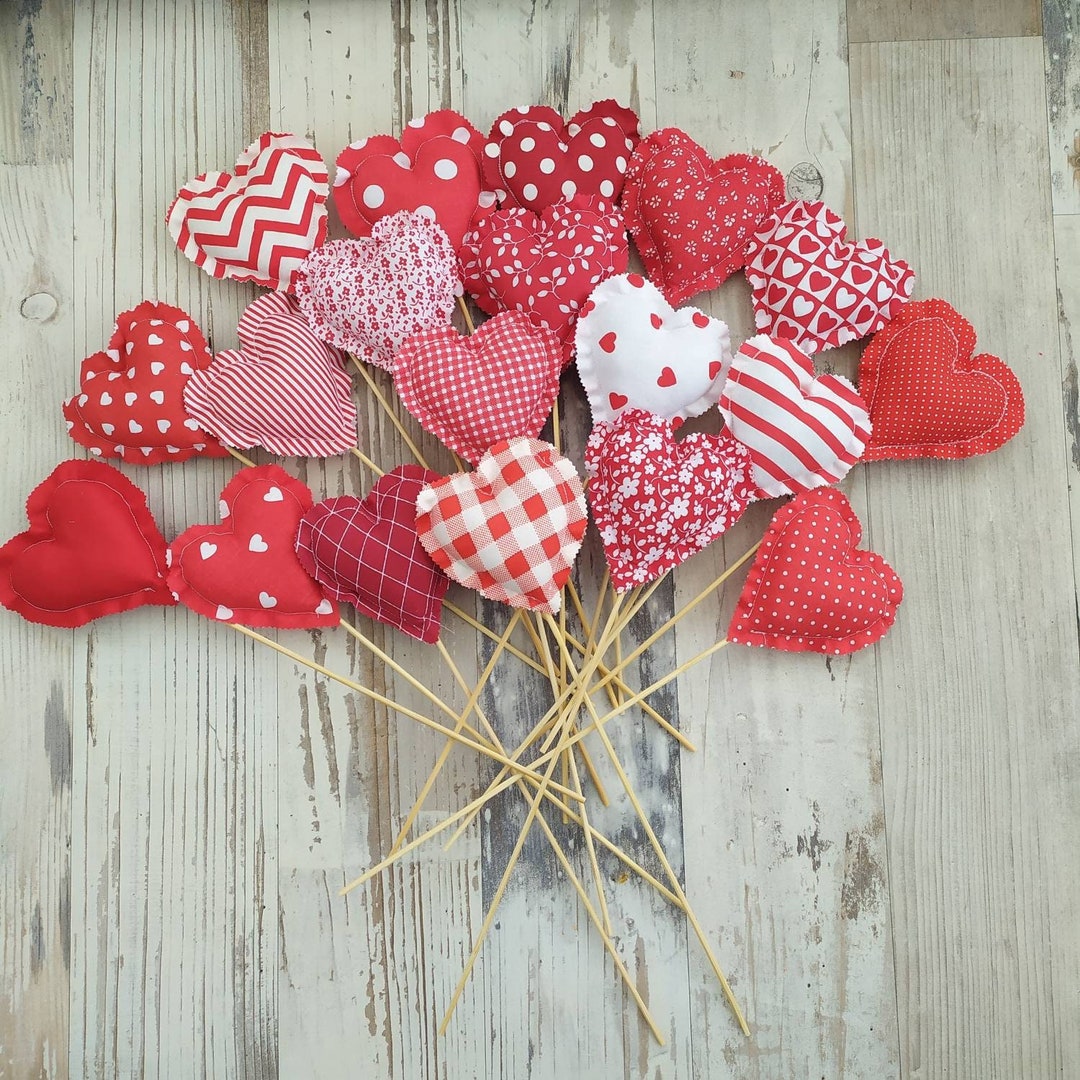 Heart on a Stick Fabric Heart Decorations Table Decor Heart Topper ...