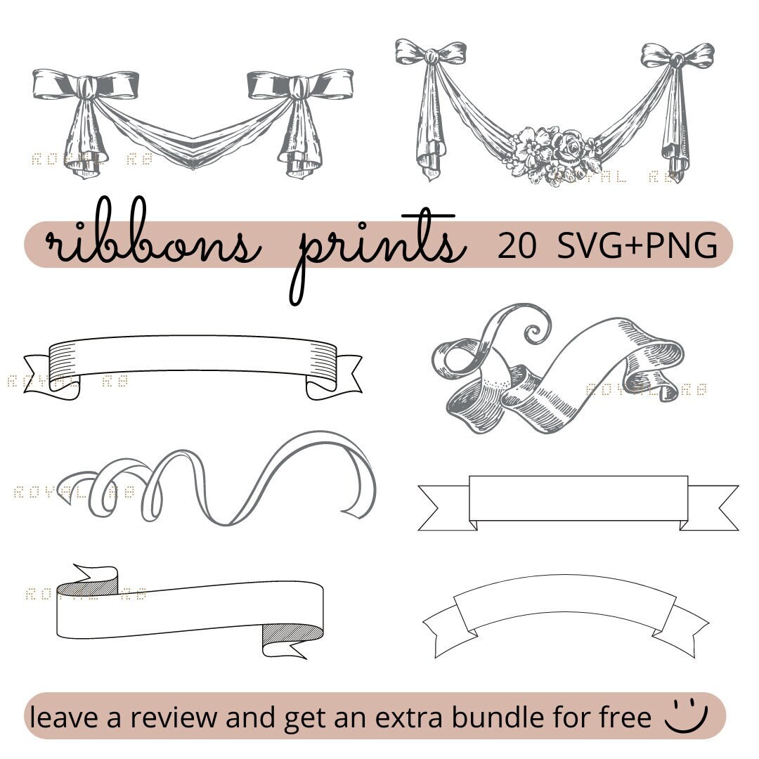 Ribbons Print Svg Bundle, Ribbons Cut File, Ribbon Clipart, Ribbon Svg ...