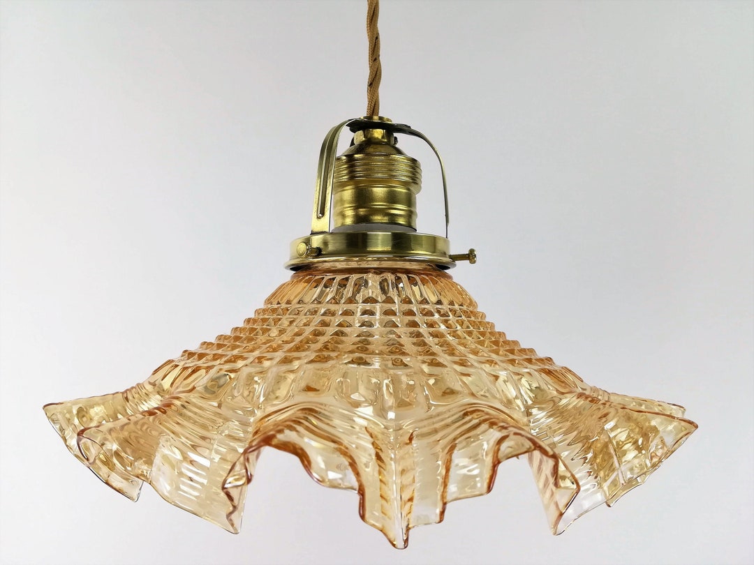 Vintage Hanging Lamp With Fabric Cable Pendant Lamp With Brass Ceiling ...