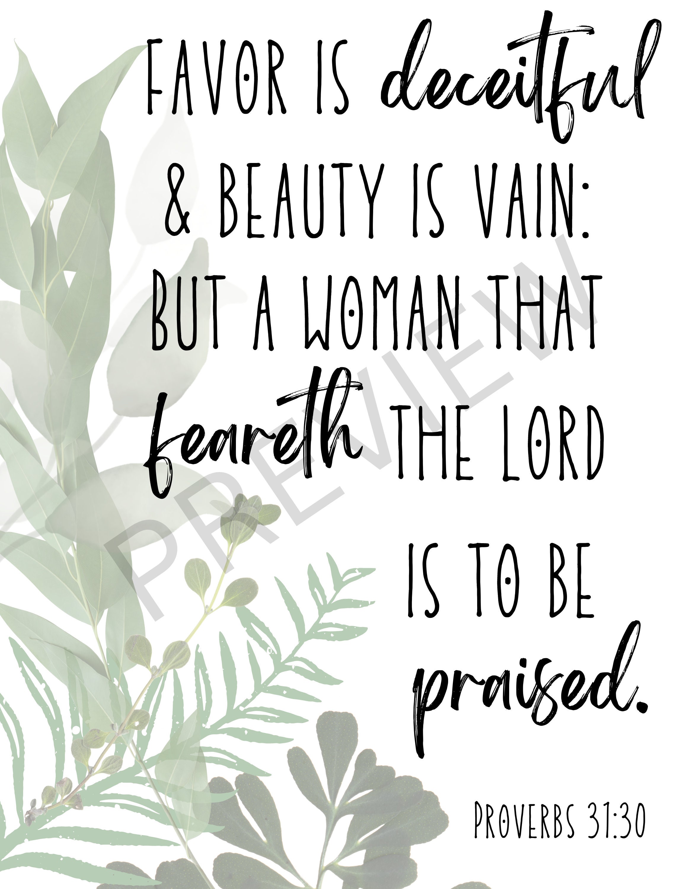 Printable Scripture Wall Art KJV Instant Download Greenery Bible Verse ...