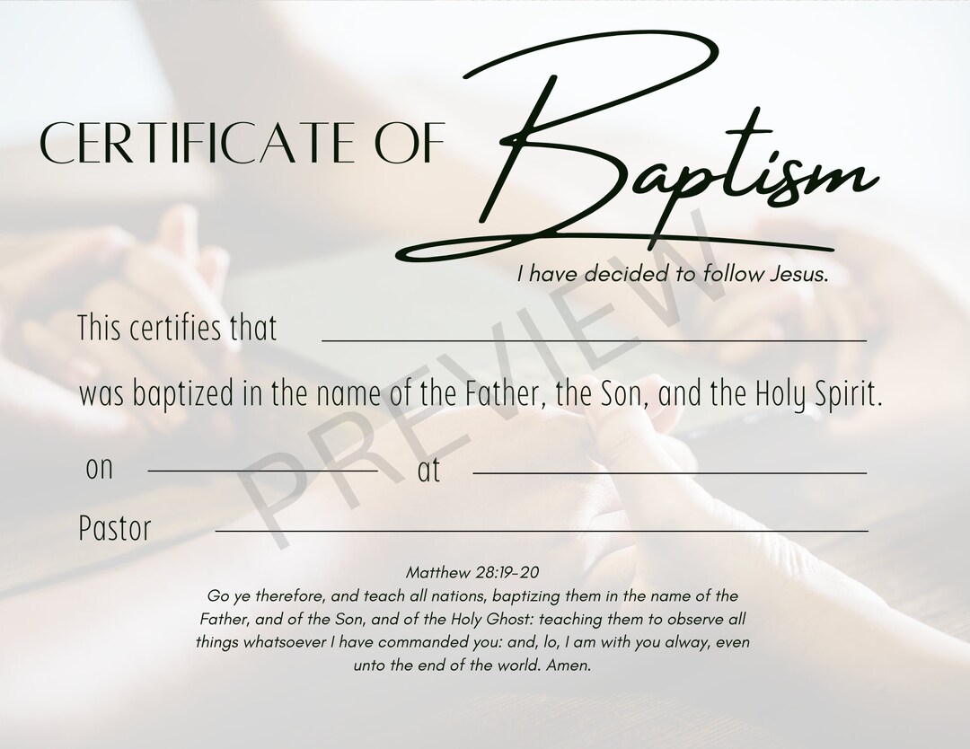 Printable Baptism Certificate Template KJV Instant Digital Download ...