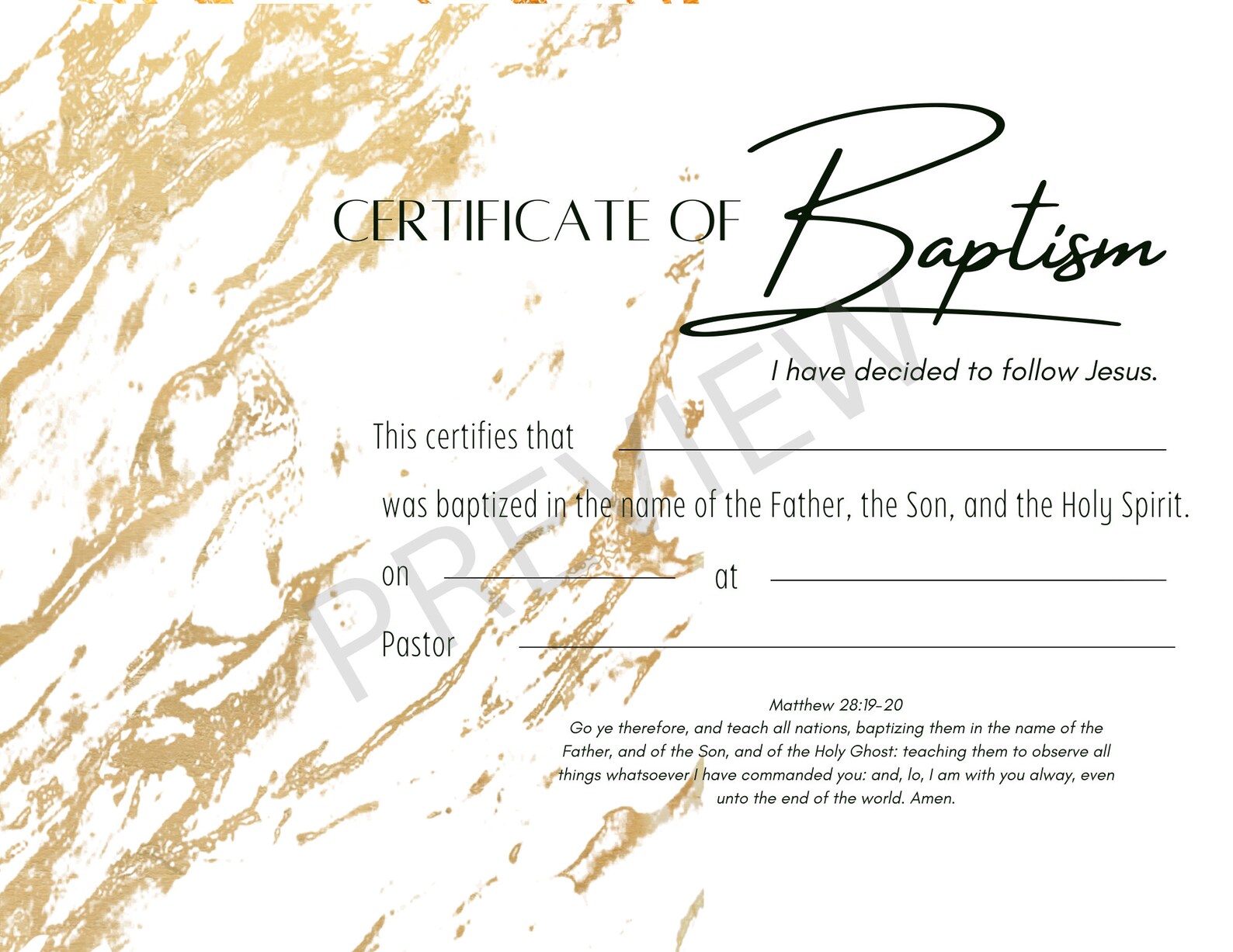 Printable Baptism Certificate Template KJV Instant Digital Download ...