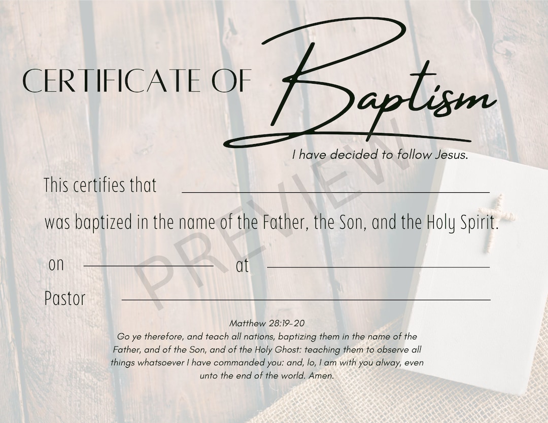 Printable Baptism Certificate Template KJV Instant Digital Download ...