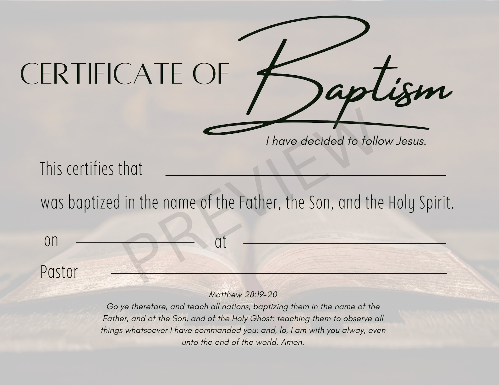 Printable Baptism Certificate Template KJV Instant Digital Download ...
