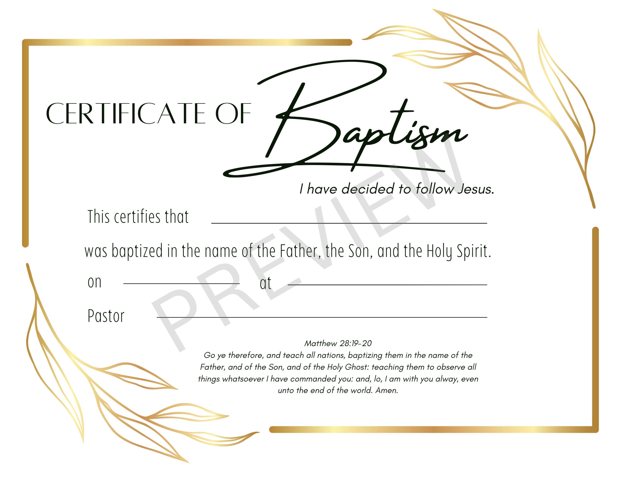 Printable Baptism Certificate Template KJV Instant Digital Download ...