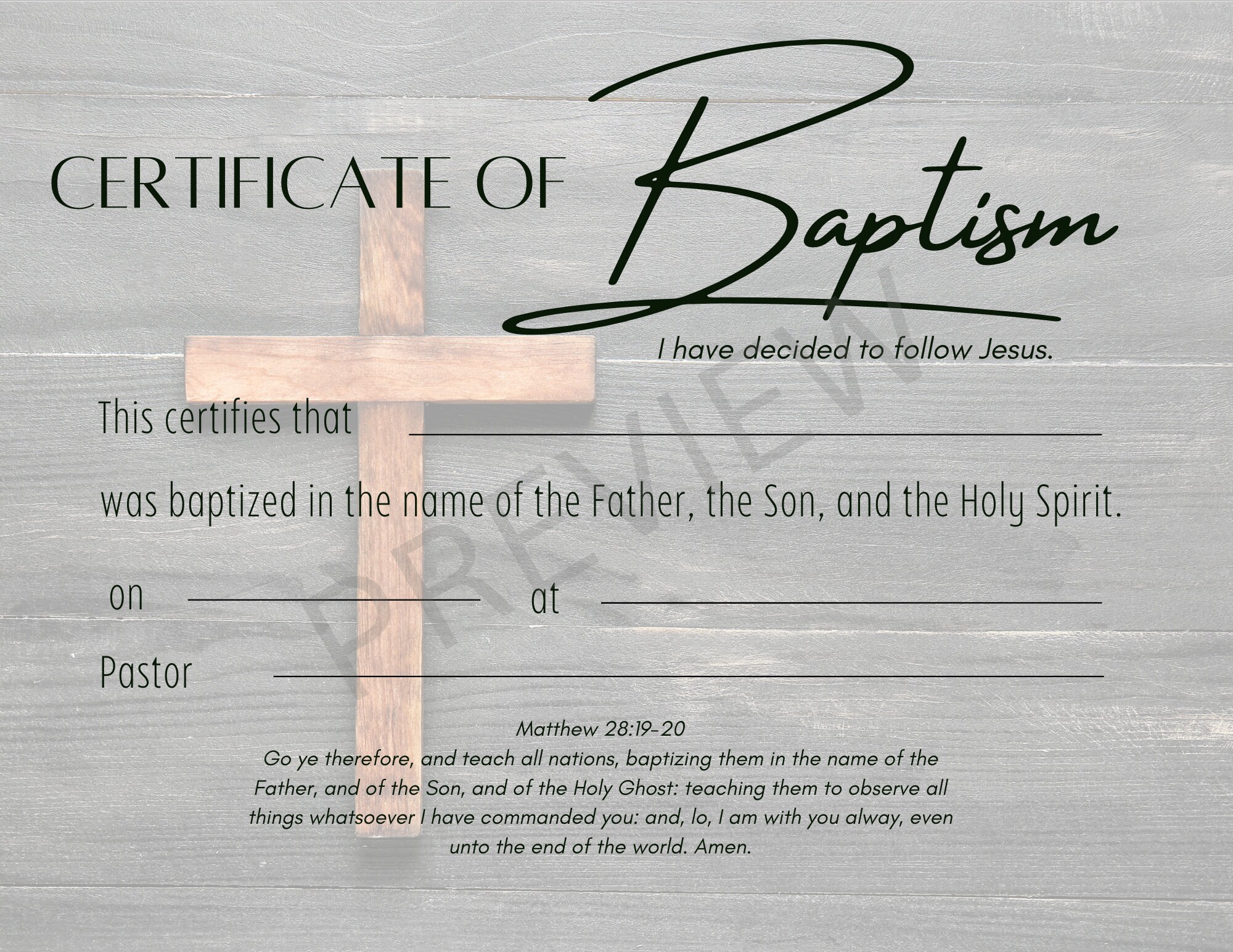 Printable Baptism Certificate Template KJV Instant Digital Download ...