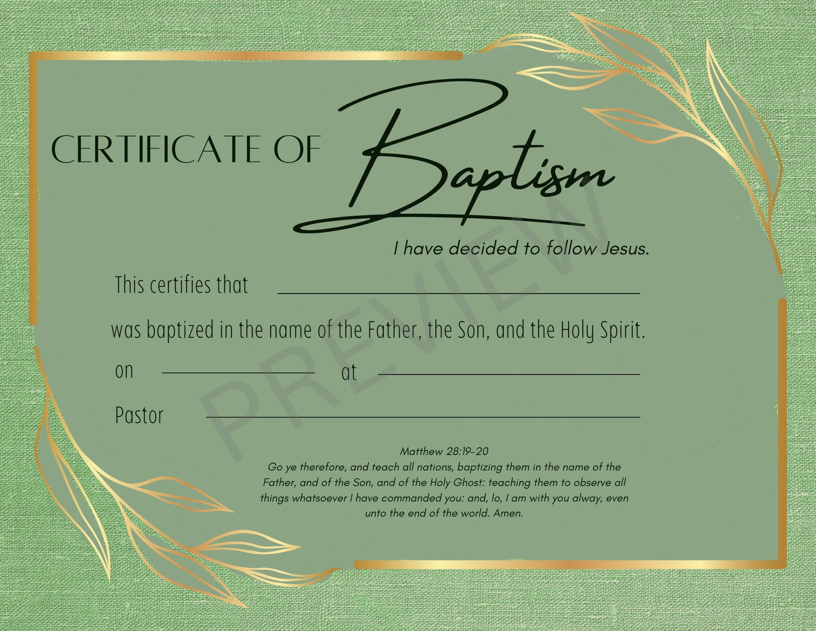 Printable Baptism Certificate Template KJV Instant Digital Etsy