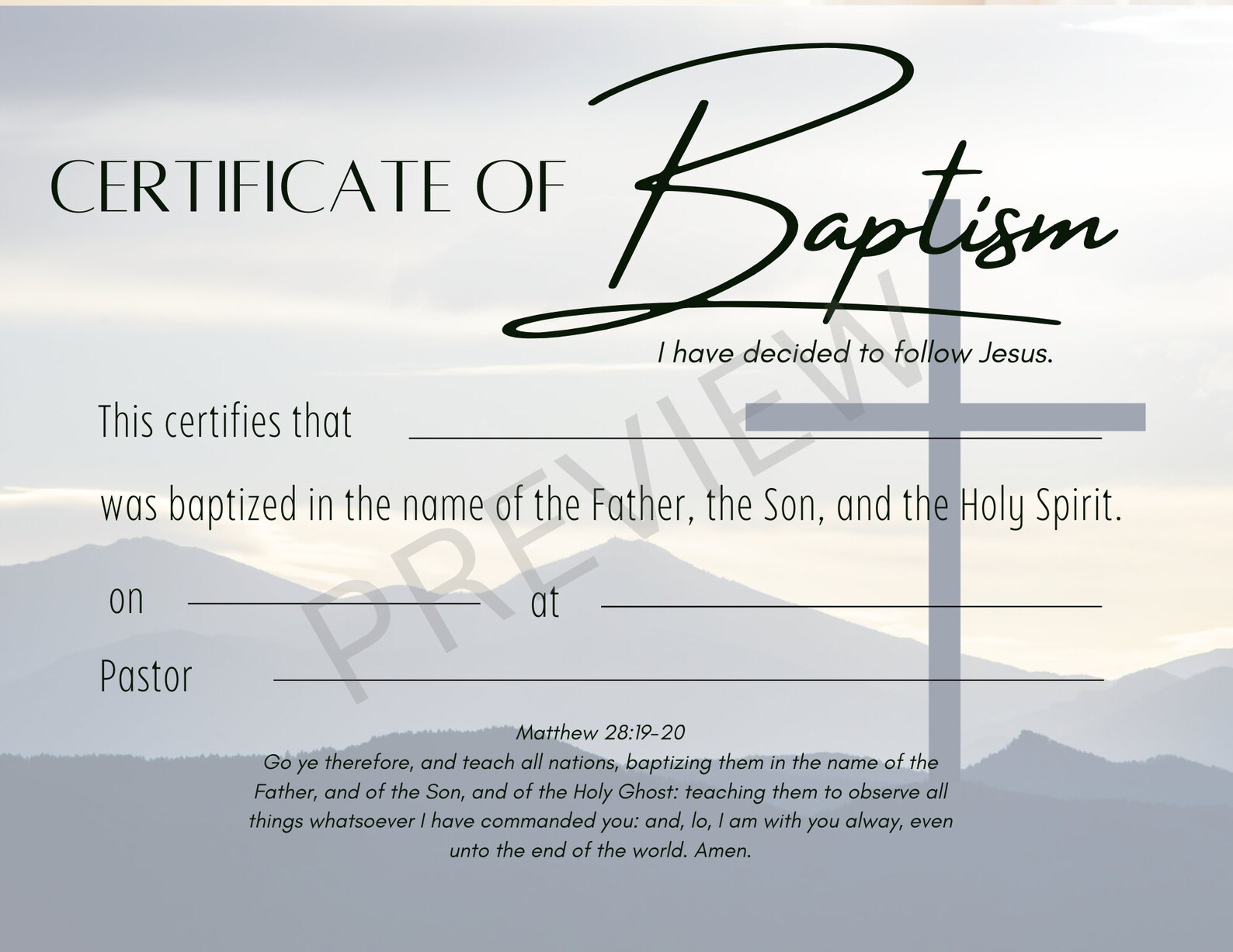 Printable Baptism Certificate Template KJV Instant Digital Download ...