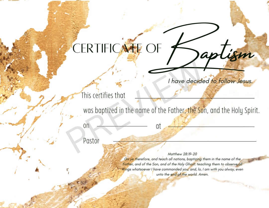 Printable Baptism Certificate Template KJV Instant Digital Download ...