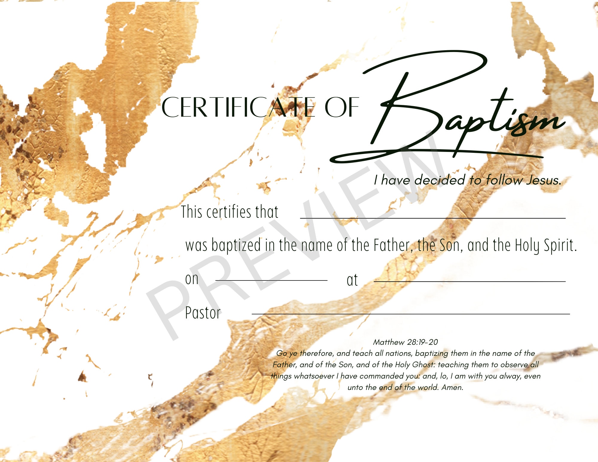 Printable Baptism Certificate Template KJV Instant Digital Download ...
