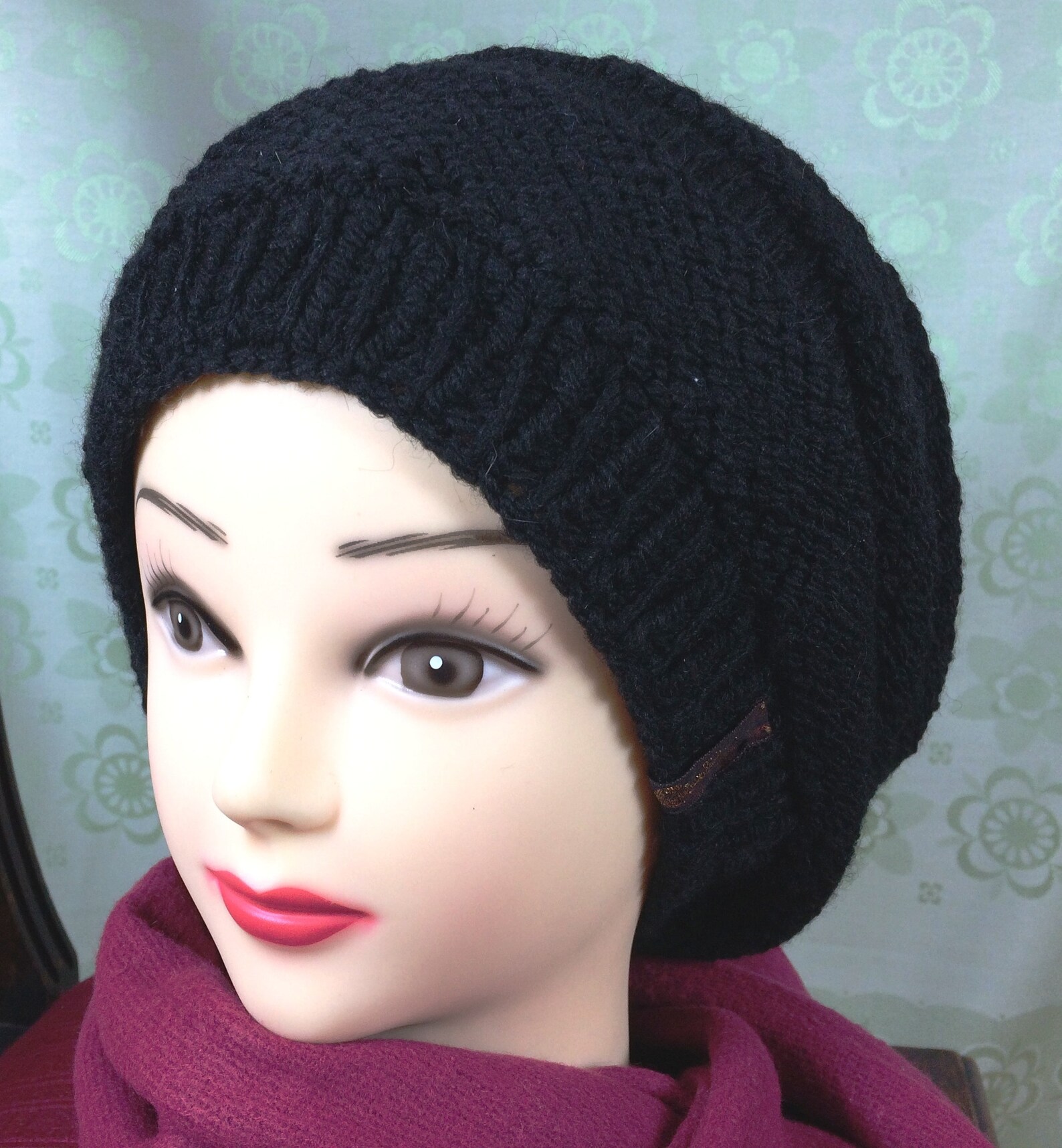 Oversize hat black worm hat | Etsy