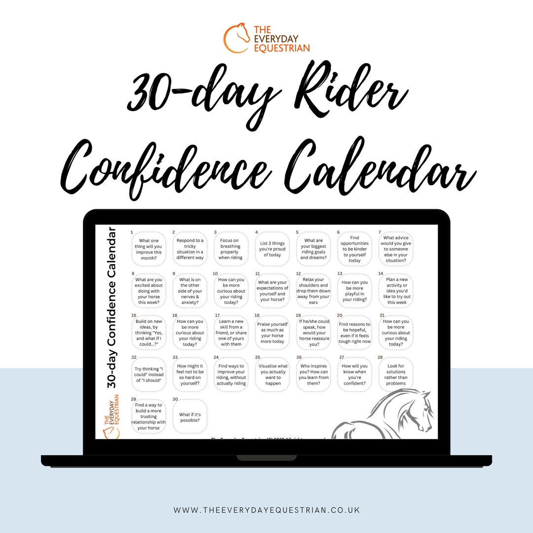 30-day Rider Confidence Calendar, BLACK & WHITE, Equestrian Planner ...