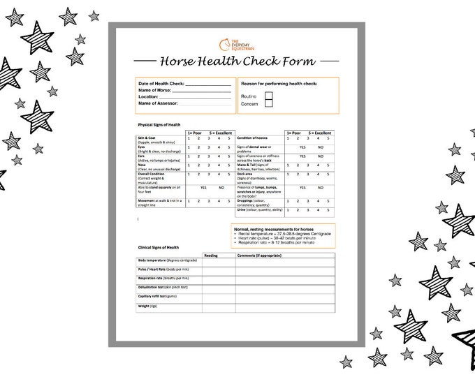 Horse Health Check Sheet Equestrian Equine Horse Printable | Etsy