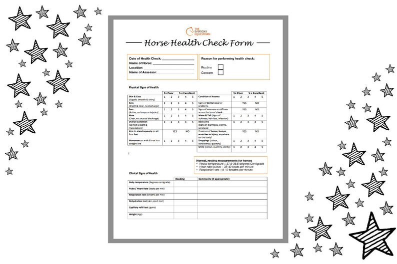 Horse Health Check Sheet, Equestrian, Equine, Horse Printable ...