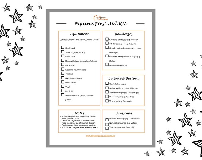 Equine First Aid Kit Horse Printable Equine Printable | Etsy