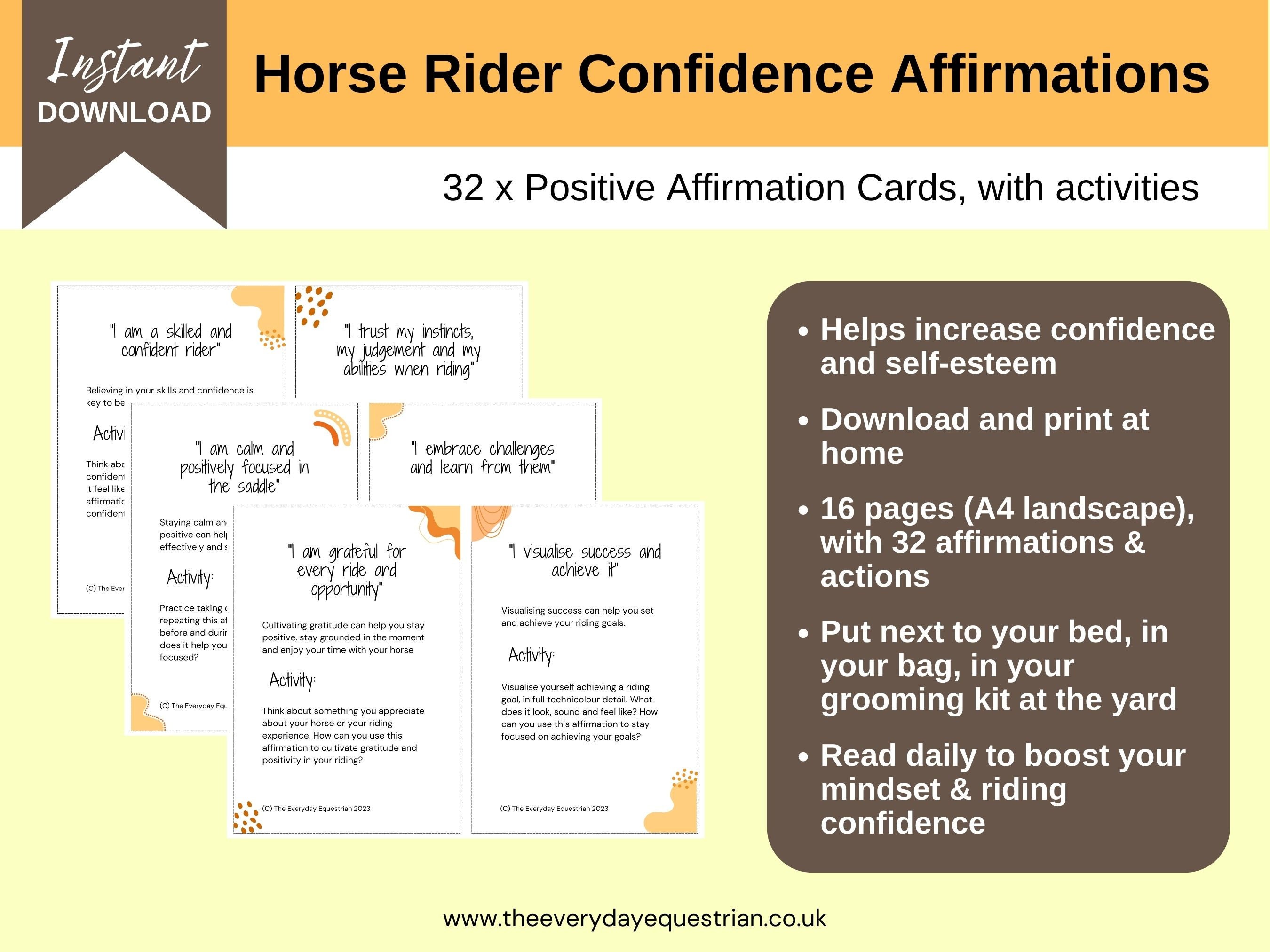 Equestrian, Affirmation Cards, Horse Rider Confidence, Positive Quote ...