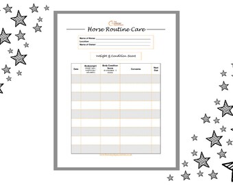 Horse Health Check Sheet, Equestrian, Equine, Horse Printable ...